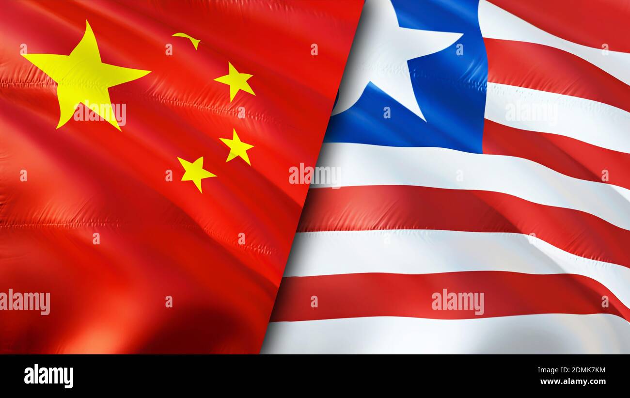 China and Liberia flags. 3D Waving flag design. China Liberia flag ...