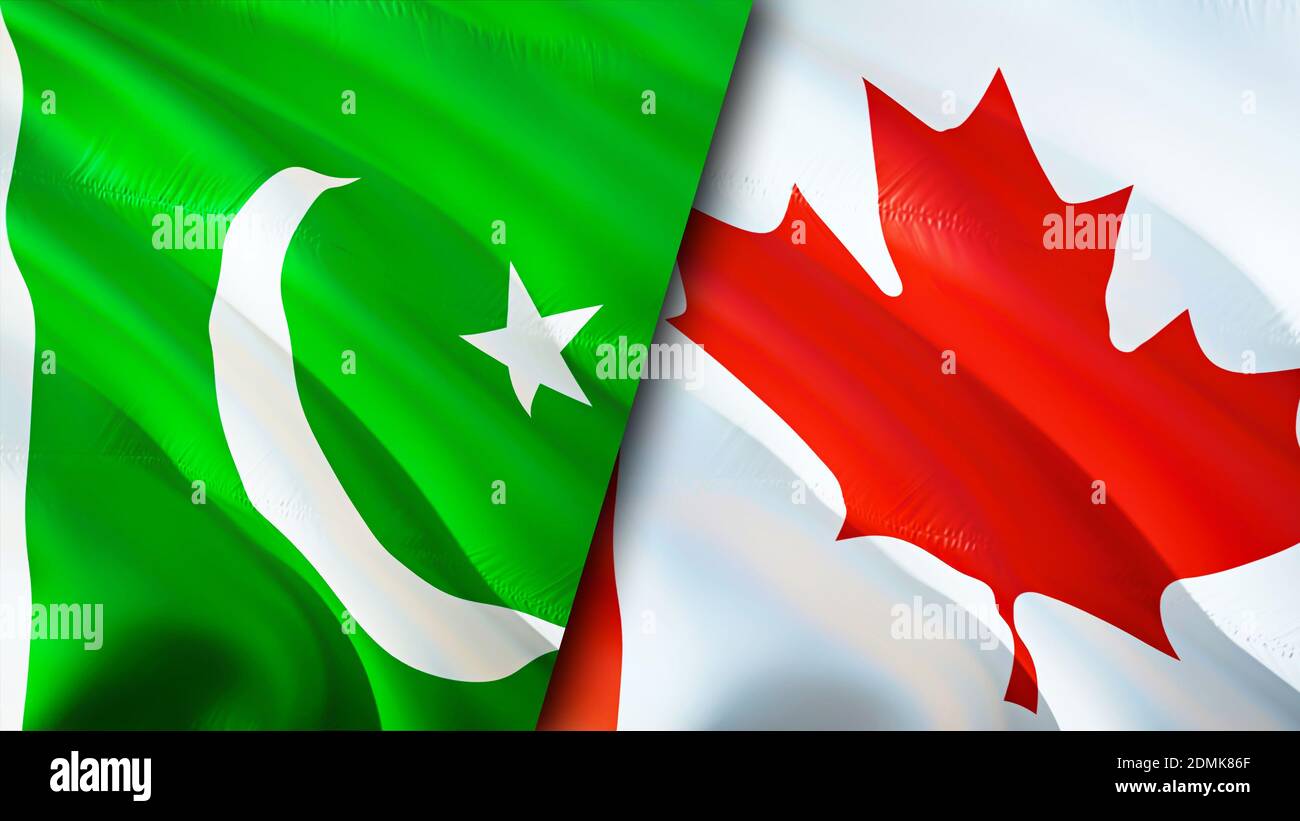 Pakistan and Canada flags. 3D Waving flag design. Pakistan Canada flag ...