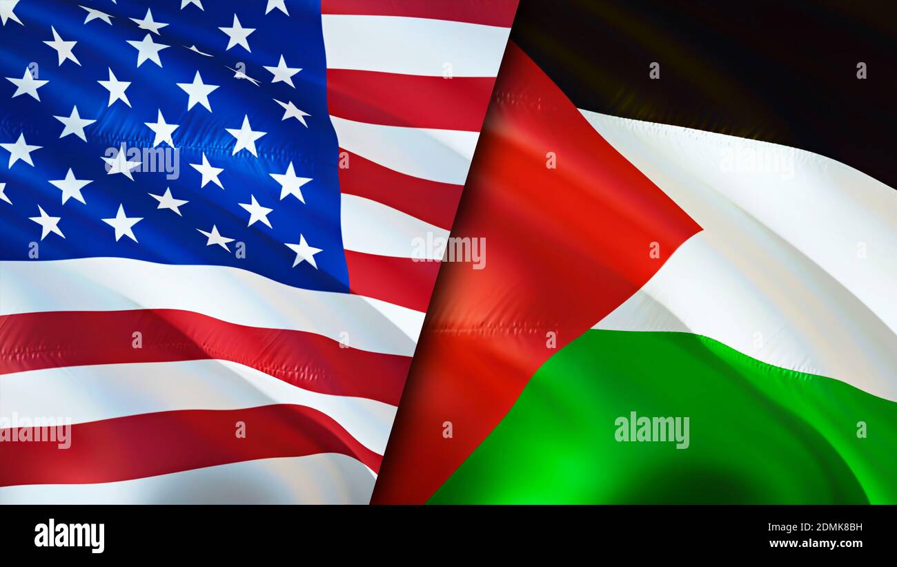 USA and Palestine flags. 3D Waving flag design. USA Palestine flag ...
