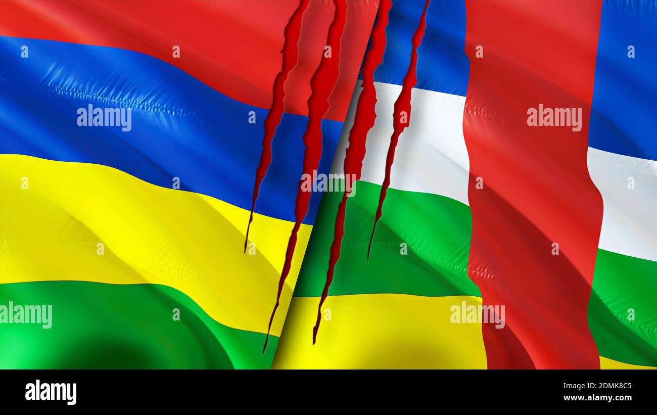 Mauritius and Central African Republic flags with scar concept. Waving ...