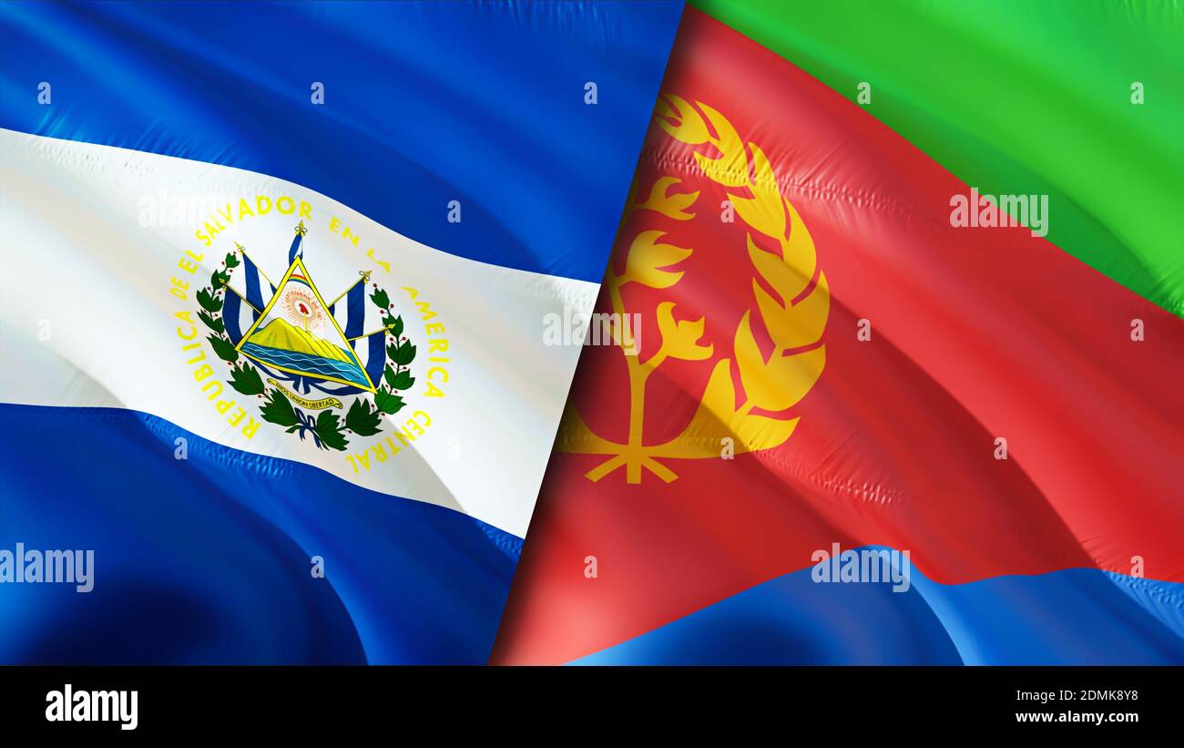 El Salvador and Eritrea flags. 3D Waving flag design. El Salvador ...