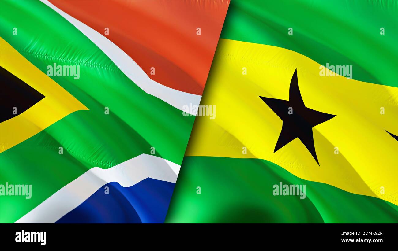 South Africa and Sao Tome and Principe flags. 3D Waving flag design ...