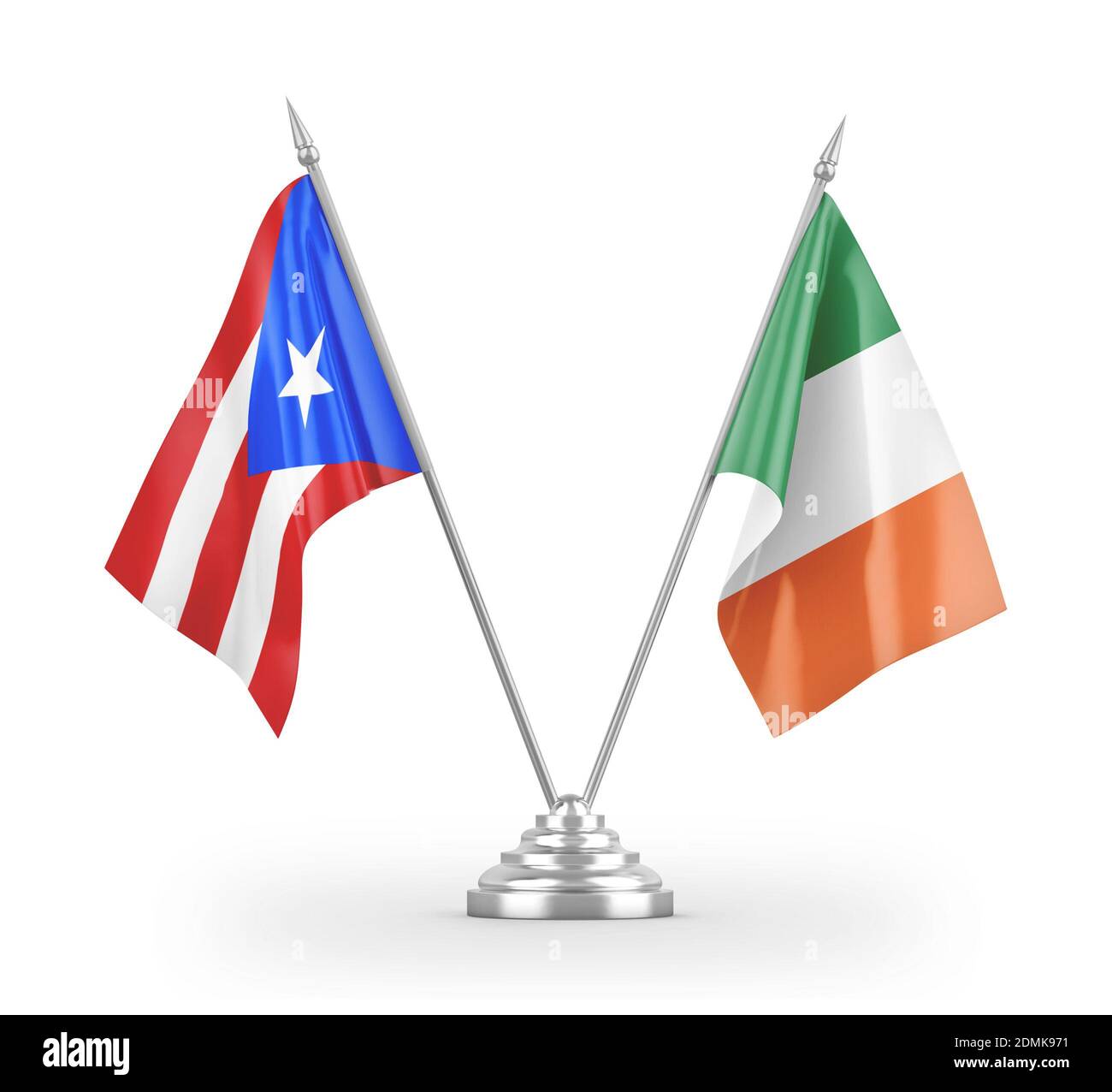 Ireland and Puerto Rico table flags isolated on white 3D rendering ...