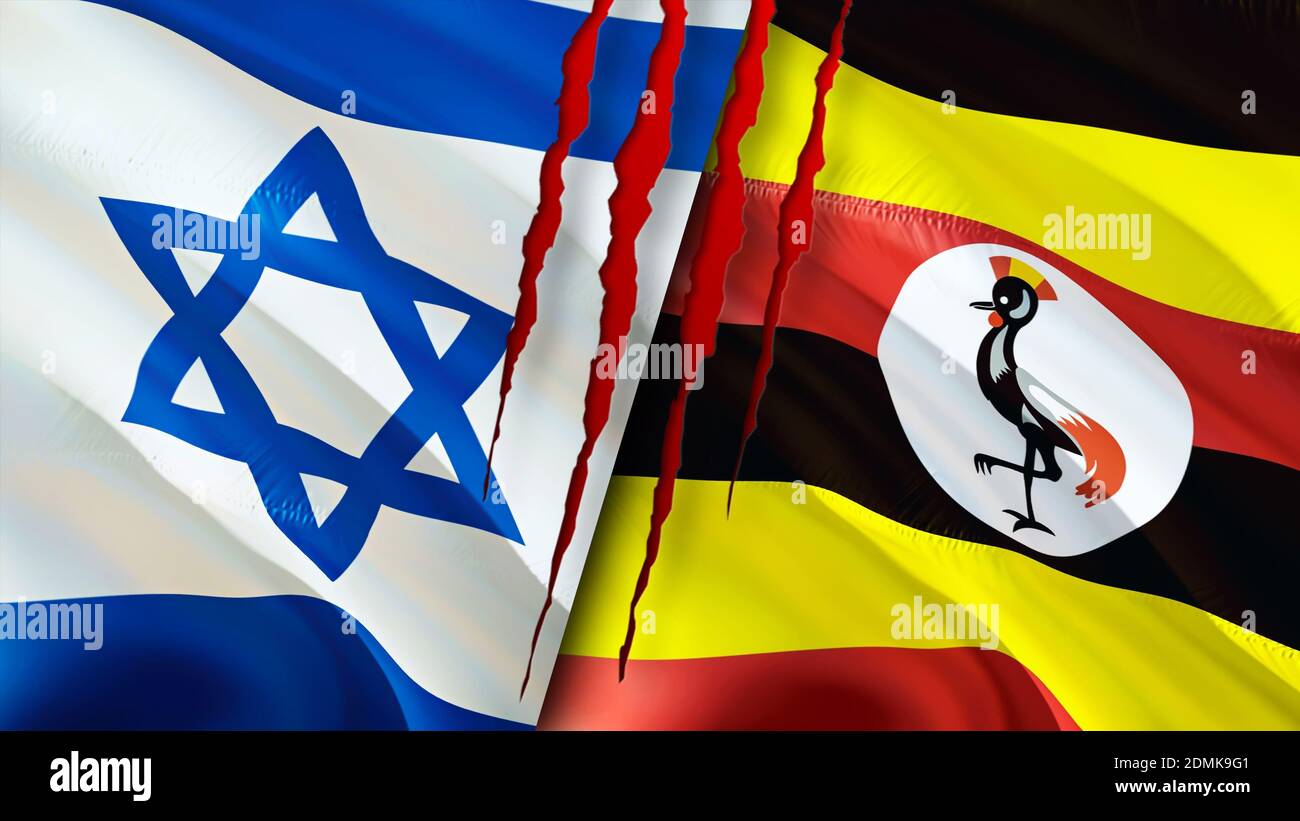 Israel and Uganda flags with scar concept. Waving flag,3D rendering ...