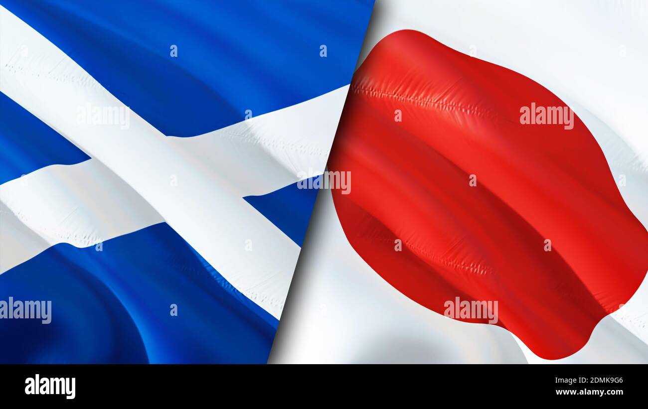 Scotland and Japan flags. 3D Waving flag design. Scotland Japan flag ...