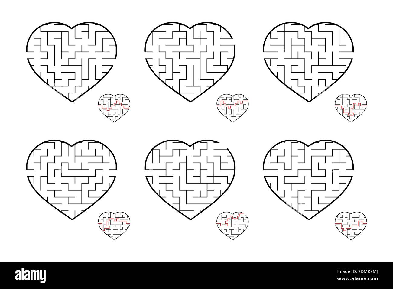 A set of labyrinths of hearts. Game for kids. Puzzle for children ...