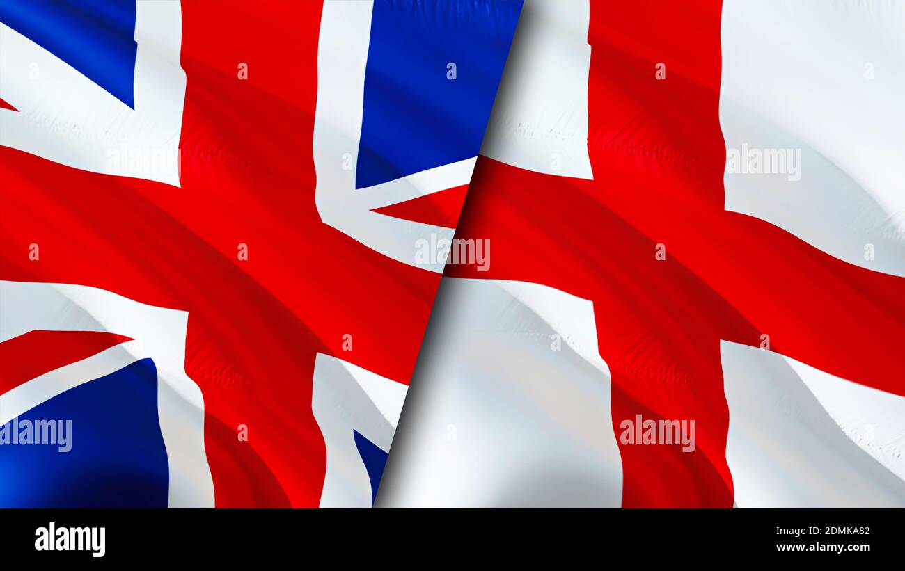 United Kingdom and England flags. 3D Waving flag design. United Kingdom ...