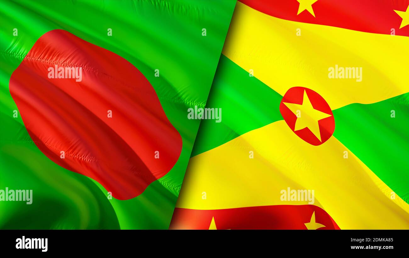 Bangladesh and Grenada flags. 3D Waving flag design. Bangladesh Grenada ...