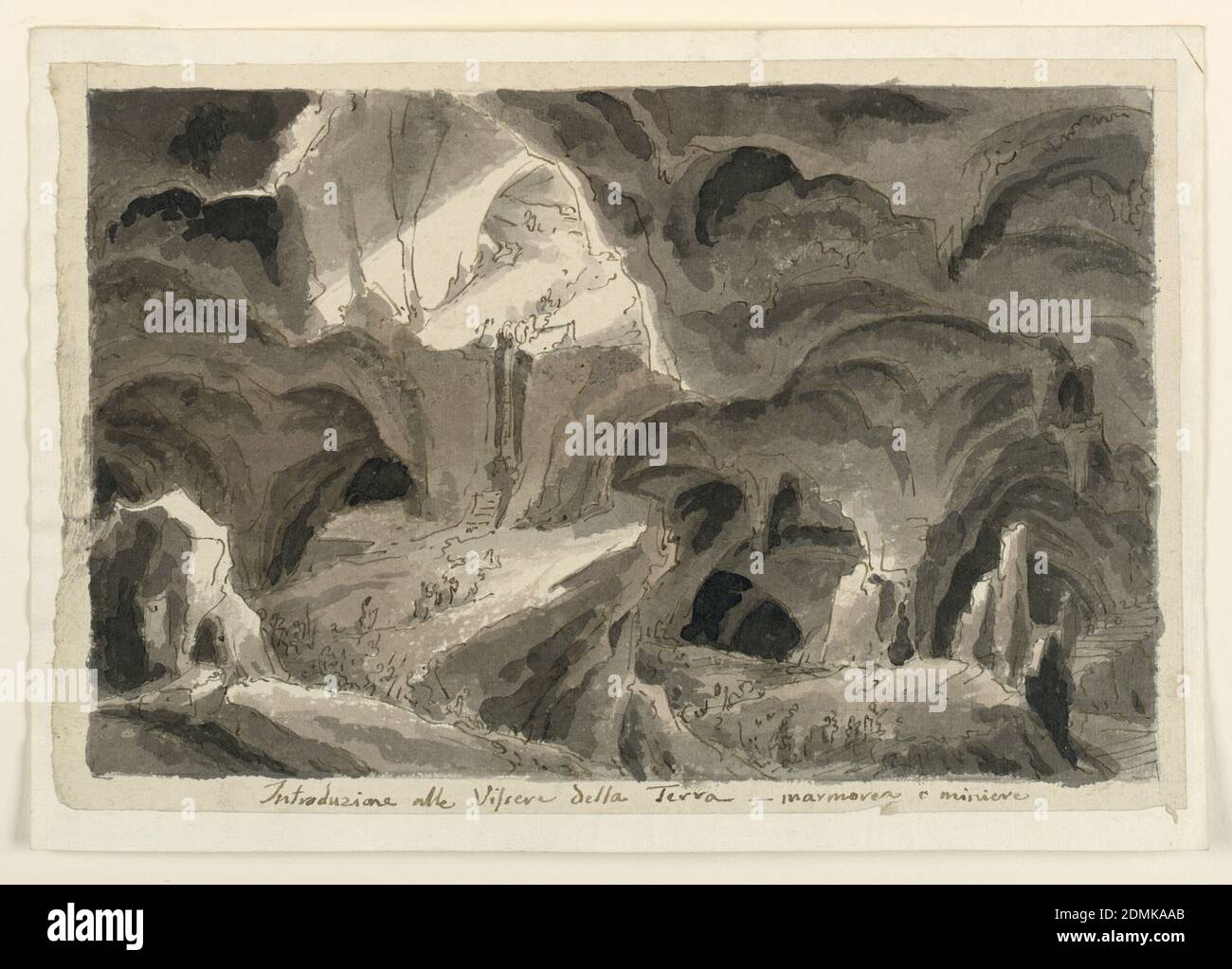 Stage Design, Caves, Pen and brown ink, brush and wash, ruled border in ...