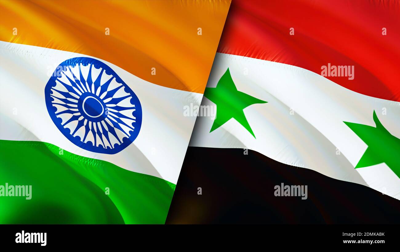 India and Syria flags. 3D Waving flag design. India Syria flag, picture ...
