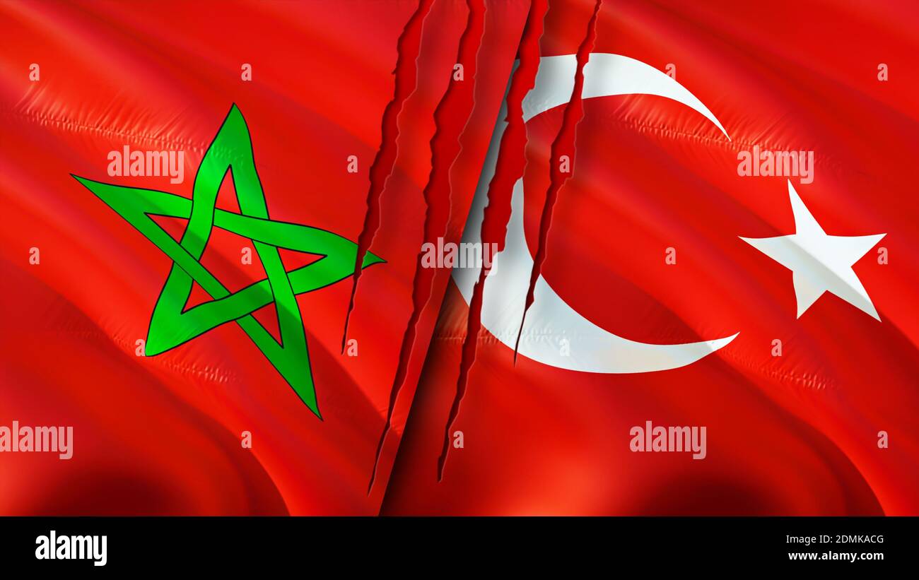 Morocco and Turkey flags with scar concept. Waving flag,3D rendering ...