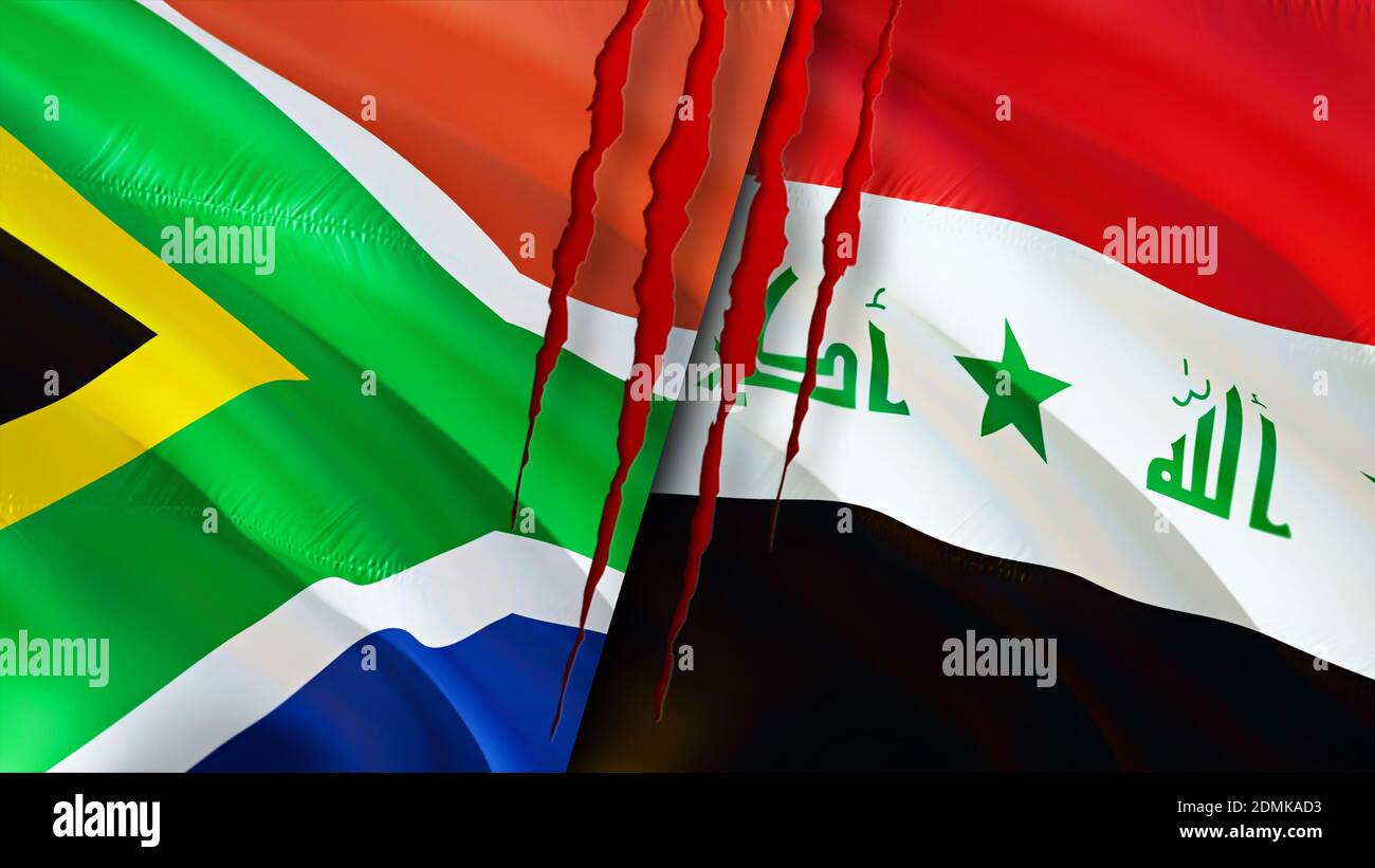South Africa and Iraq flags with scar concept. Waving flag,3D rendering ...
