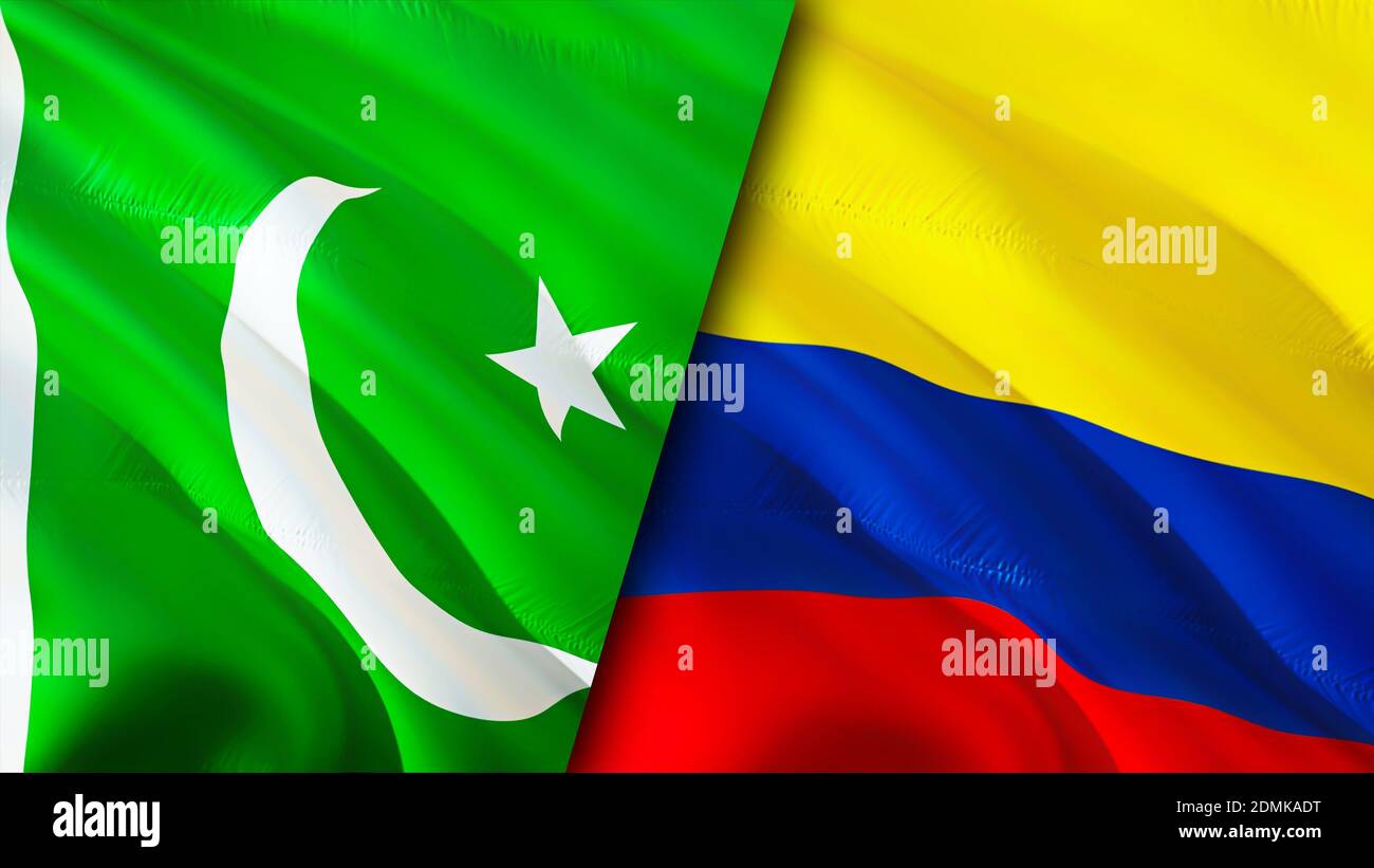 Pakistan and Colombia flags. 3D Waving flag design. Pakistan Colombia ...