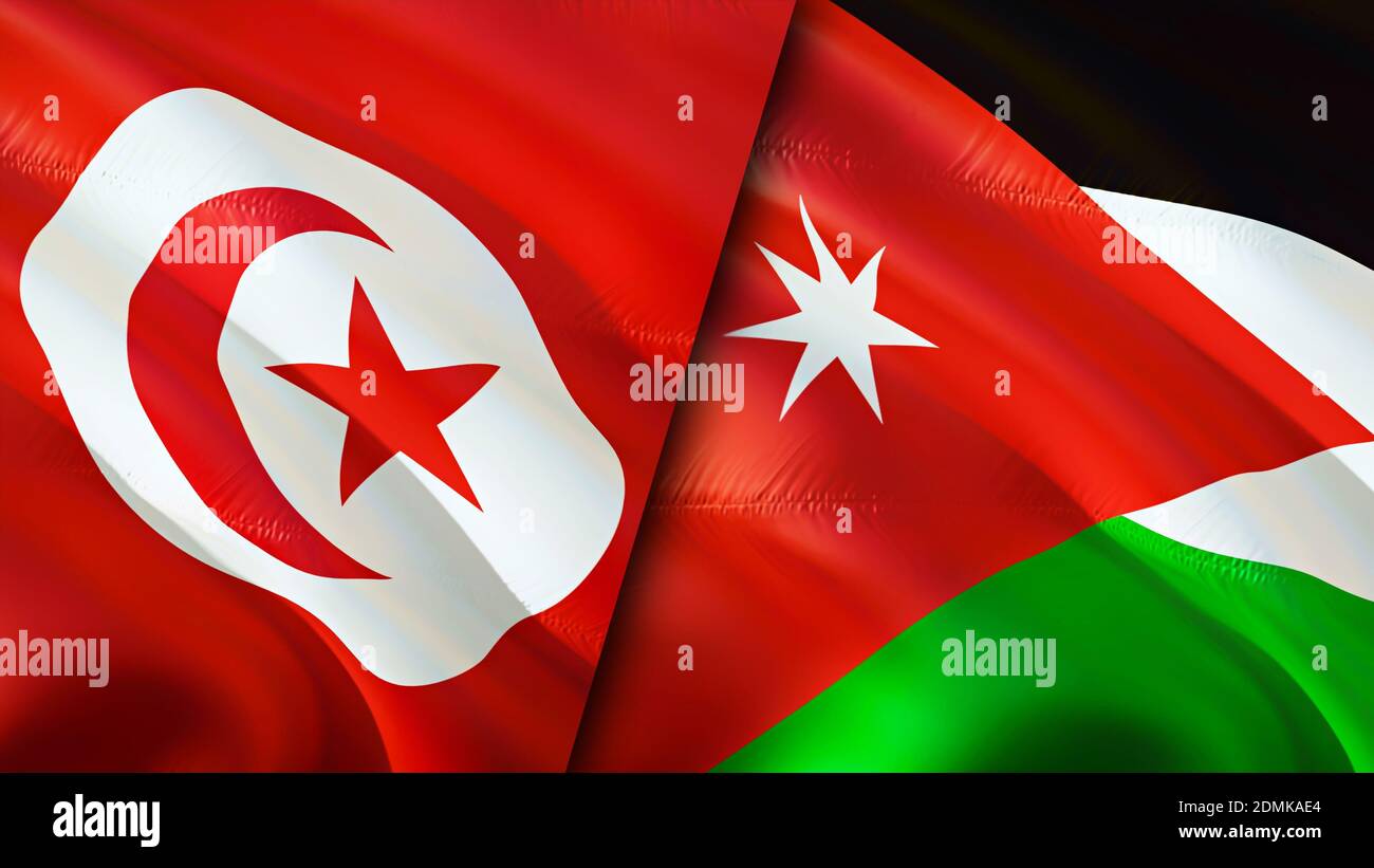 Tunisia and Jordan flags. 3D Waving flag design. Tunisia Jordan flag ...