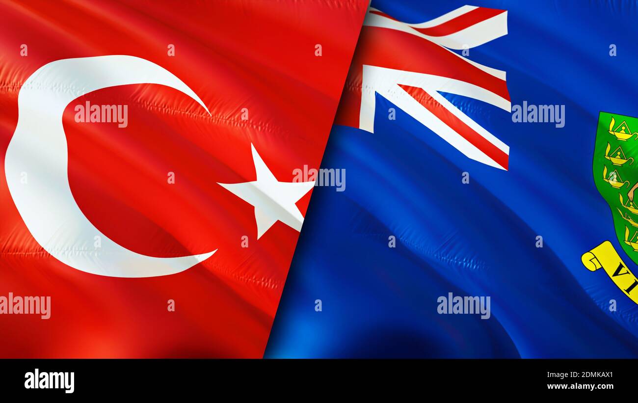 Turkey and British Virgin Islands flags. 3D Waving flag design. Turkey ...