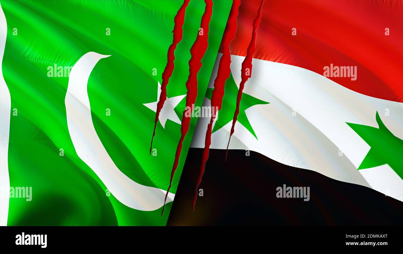 Pakistan and Syria flags with scar concept. Waving flag,3D rendering ...