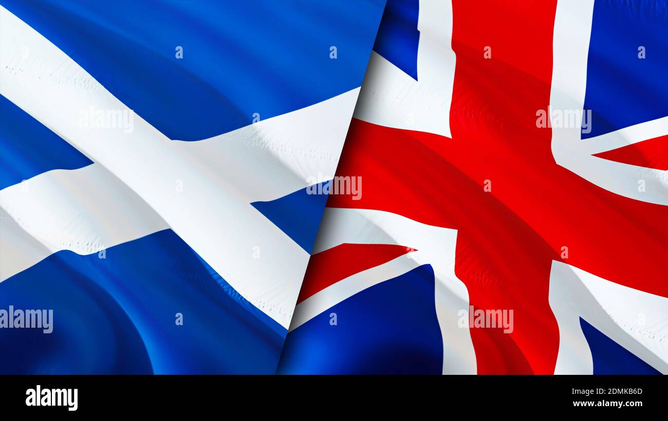 Scotland and United Kingdom flags. 3D Waving flag design. Scotland ...