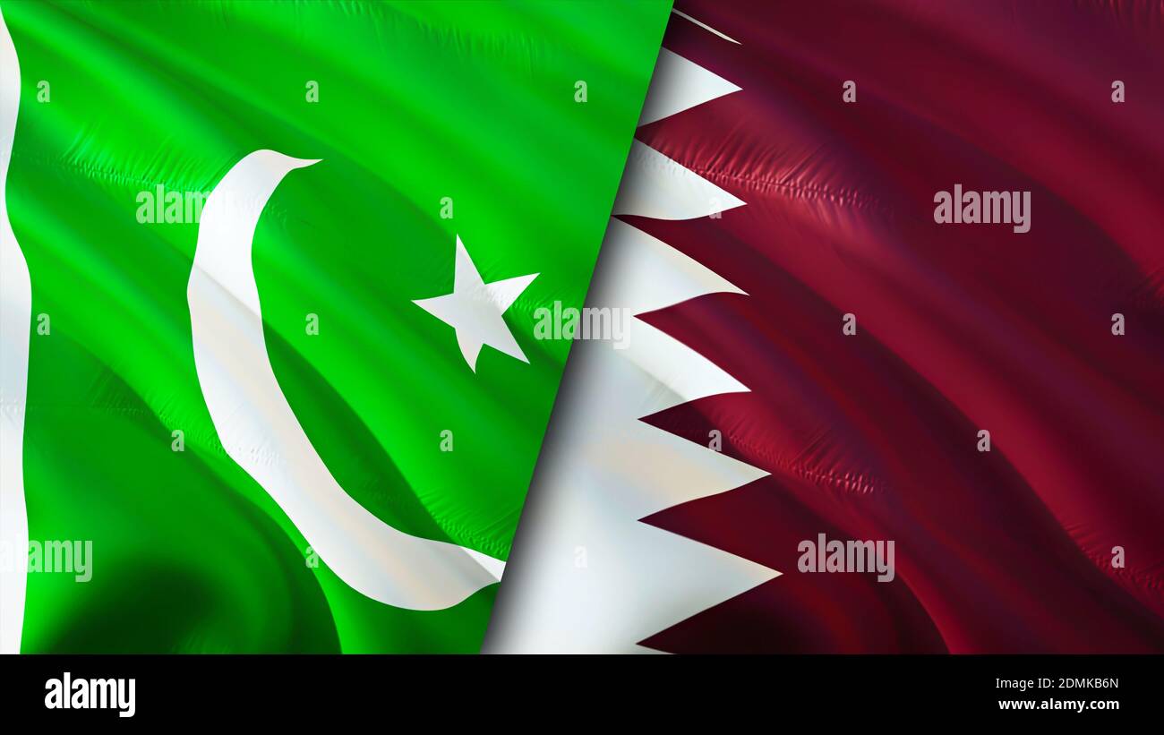 Pakistan and Qatar flags. 3D Waving flag design. Pakistan Qatar flag ...