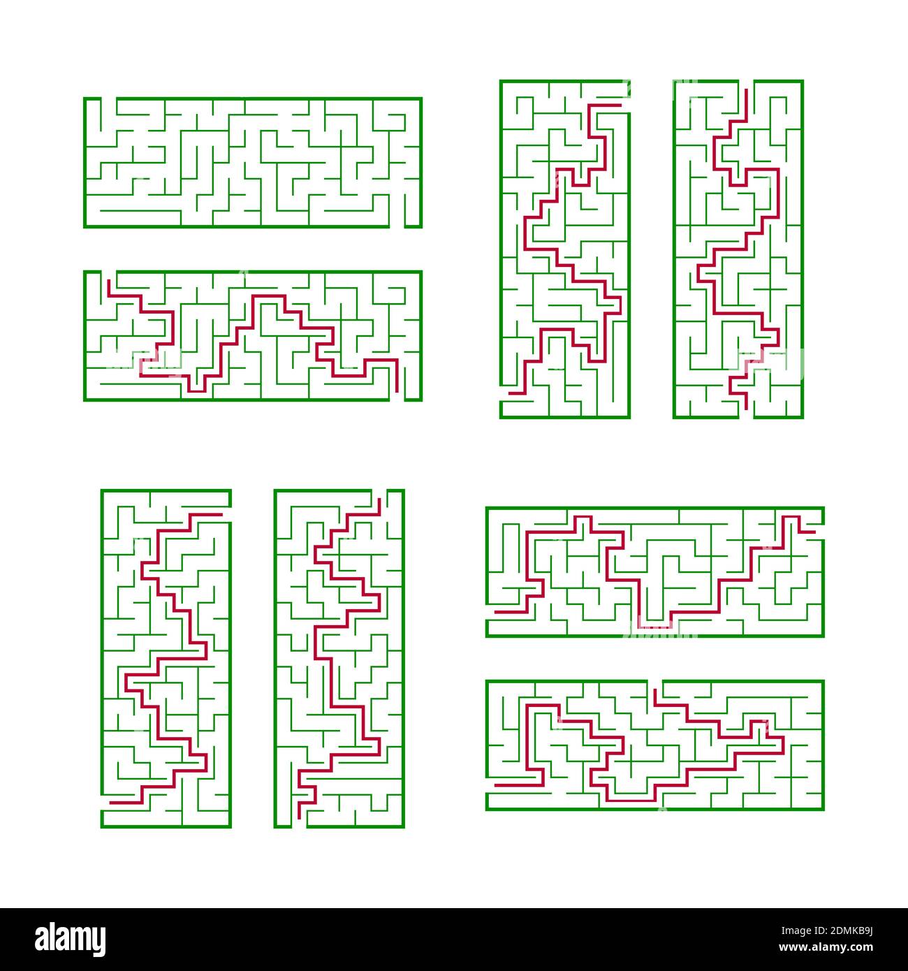 A set of rectangular mazes. Game for kids. Puzzle for children. One ...