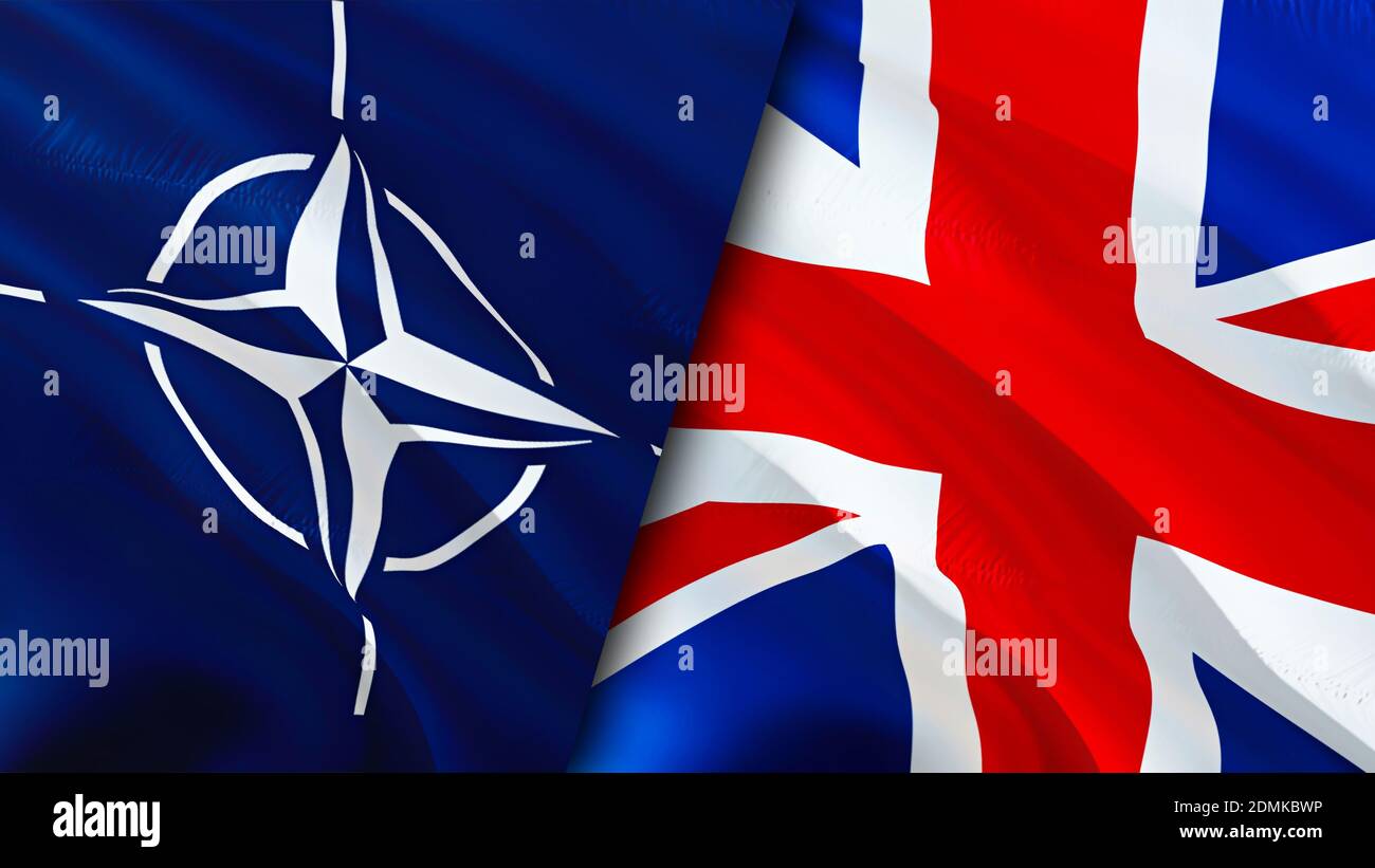 NATO and United Kingdom flags. 3D Waving flag design. United Kingdom ...
