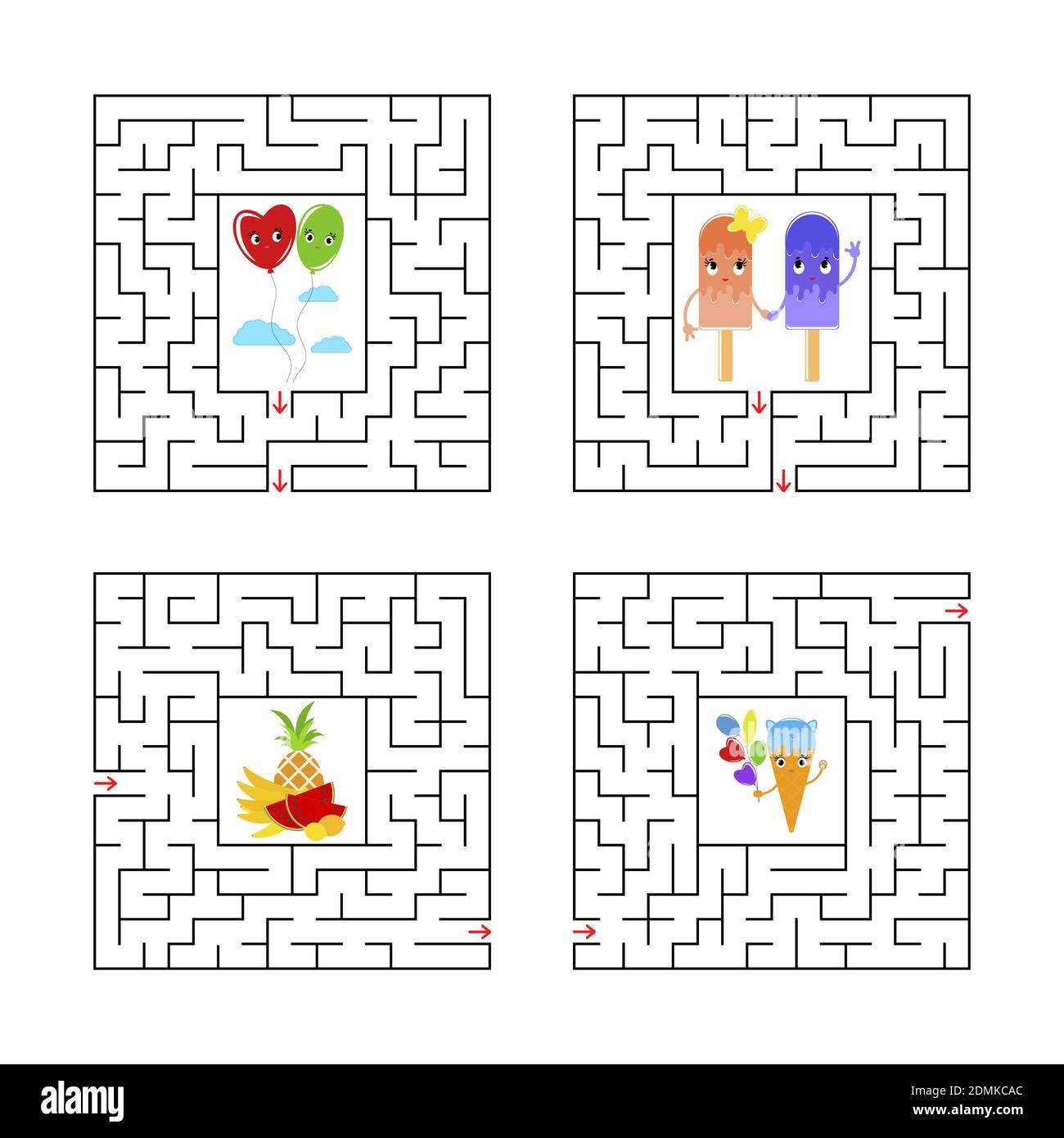 A set of square mazes. Game for kids. Puzzle for children. One ...