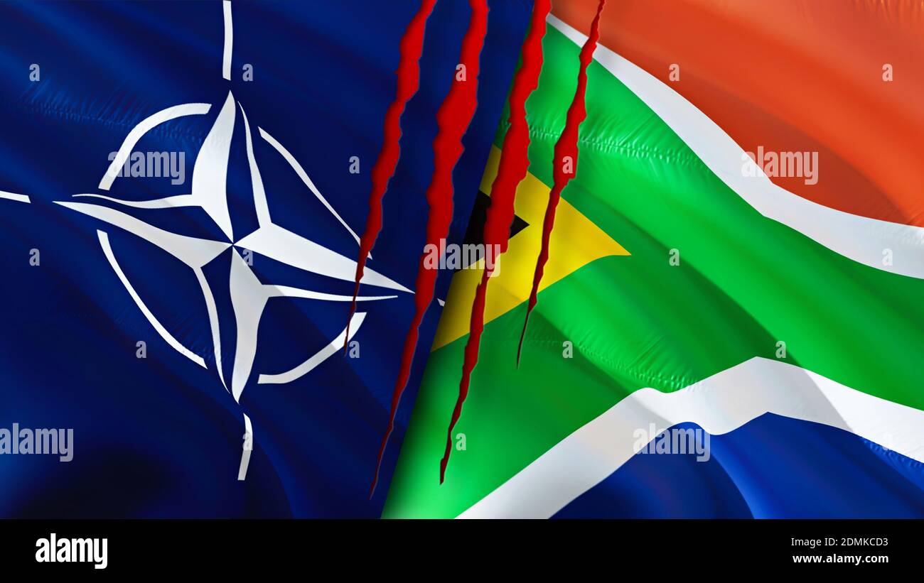NATO and South Africa flags with scar concept. Waving flag,3D rendering ...