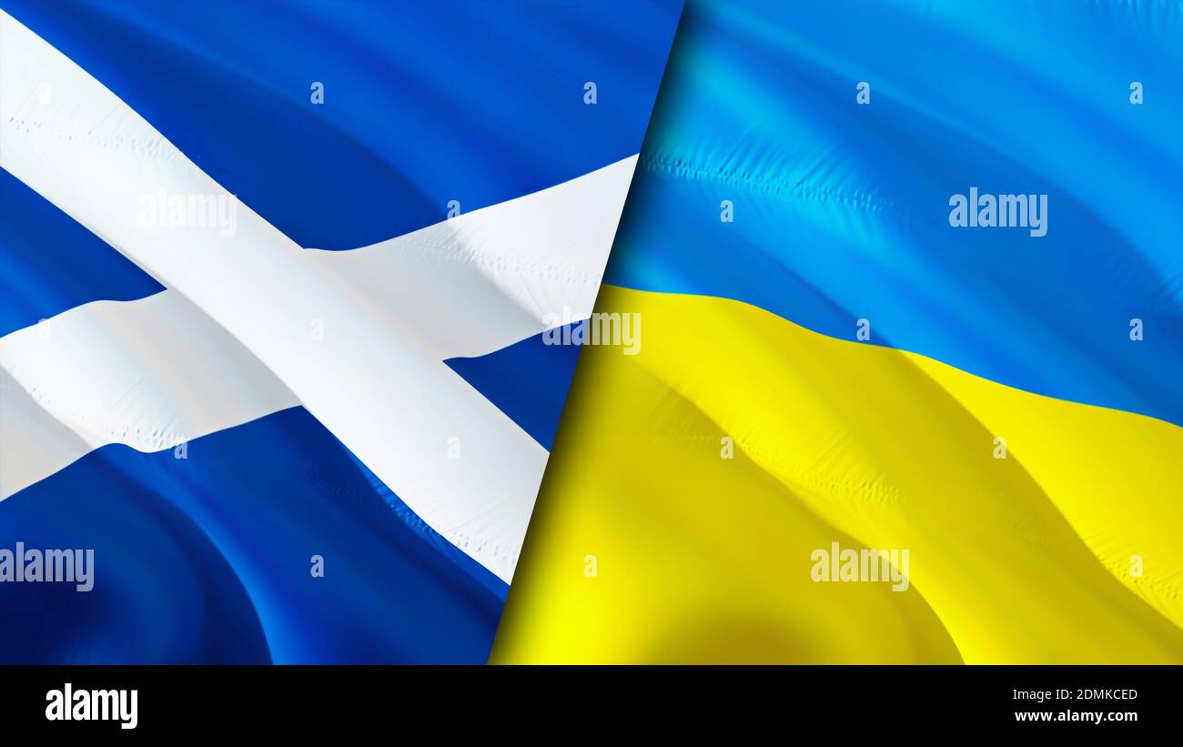 Scotland and Ukraine flags. 3D Waving flag design. Scotland Ukraine ...