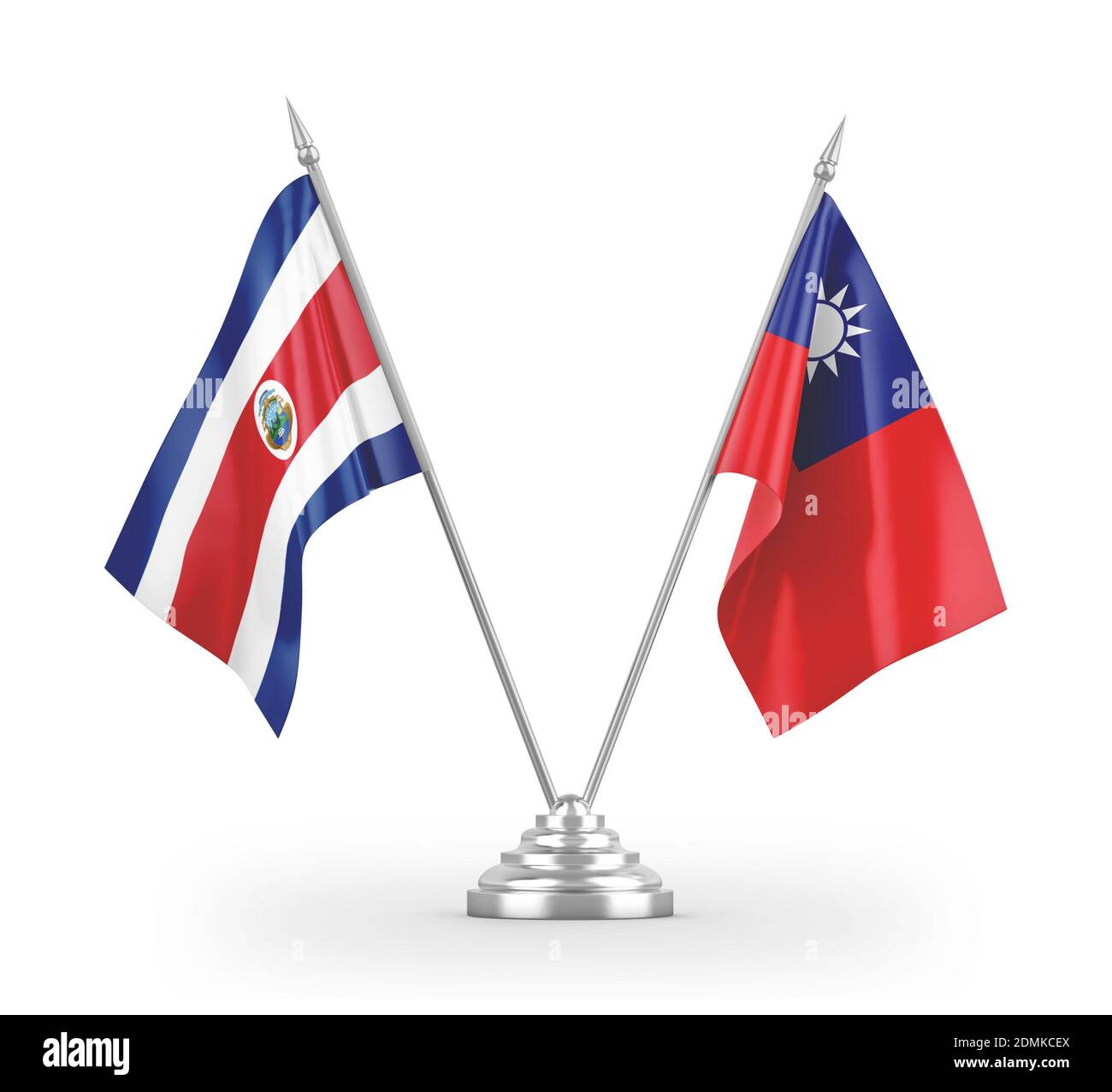 Taiwan and Costa Rica table flags isolated on white 3D rendering Stock ...