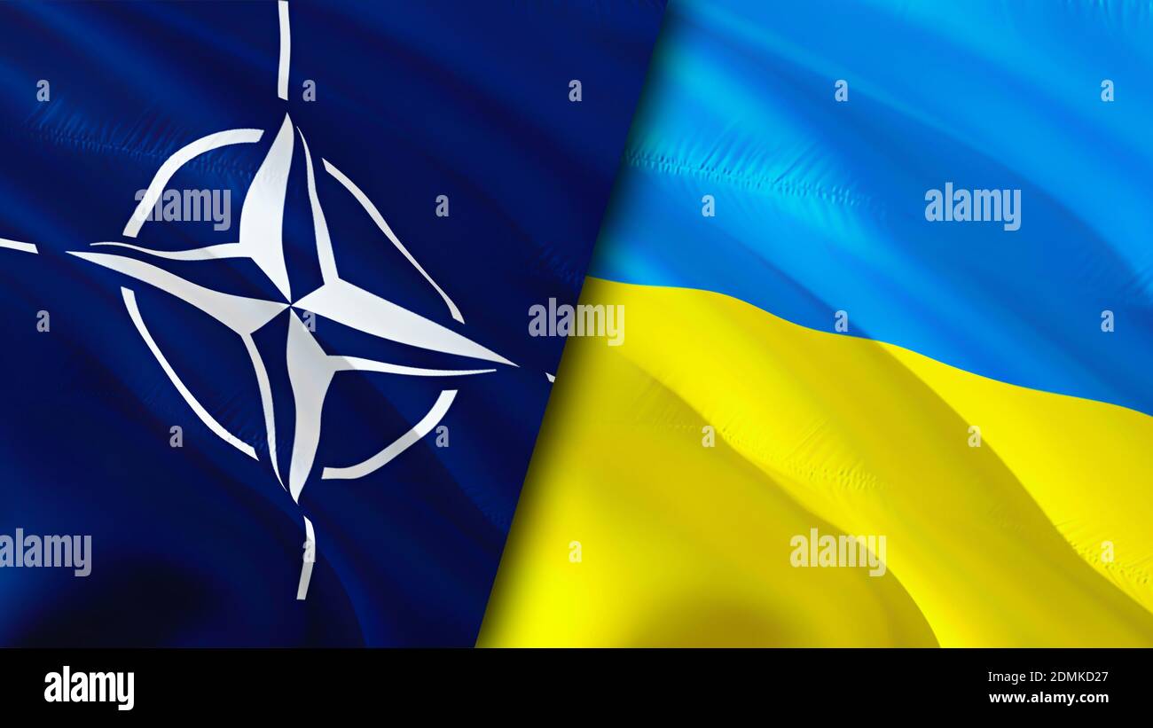 NATO and Ukraine flags. 3D Waving flag design. Ukraine NATO flag ...