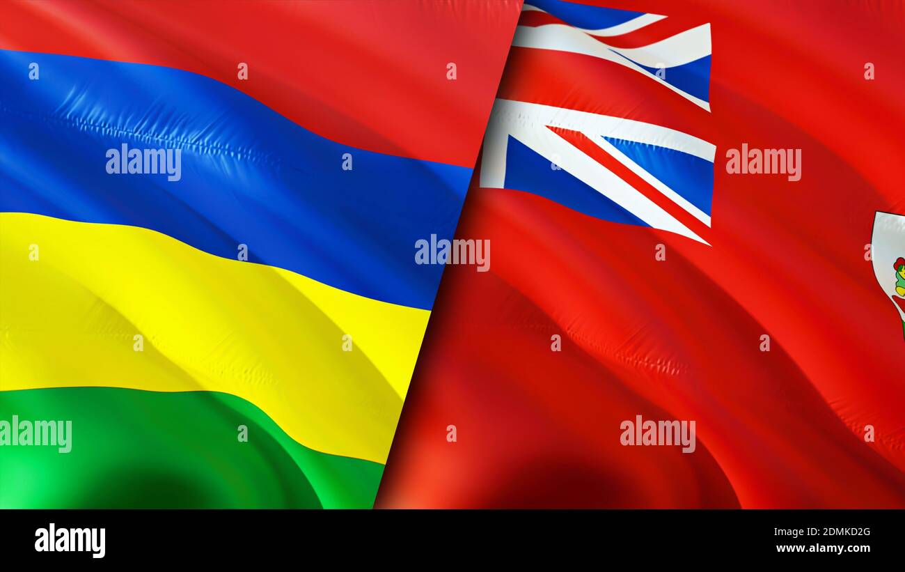 Mauritius and Bermuda flags. 3D Waving flag design. Mauritius Bermuda ...