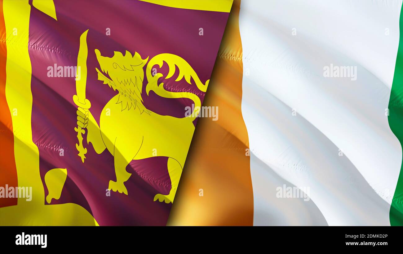 Sri Lanka and Cote d'Ivoire flags. 3D Waving flag design. Sri Lanka ...