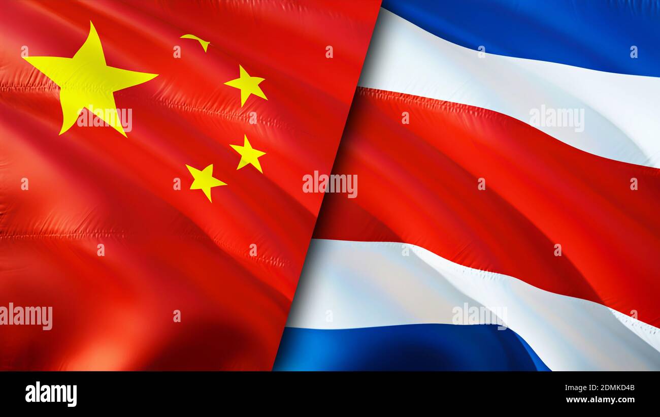 China and Costa Rica flags. 3D Waving flag design. China Costa Rica ...