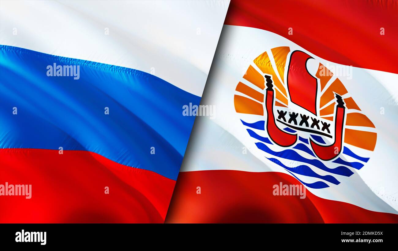 Russia and French Polynesia flags. 3D Waving flag design. Russia French ...