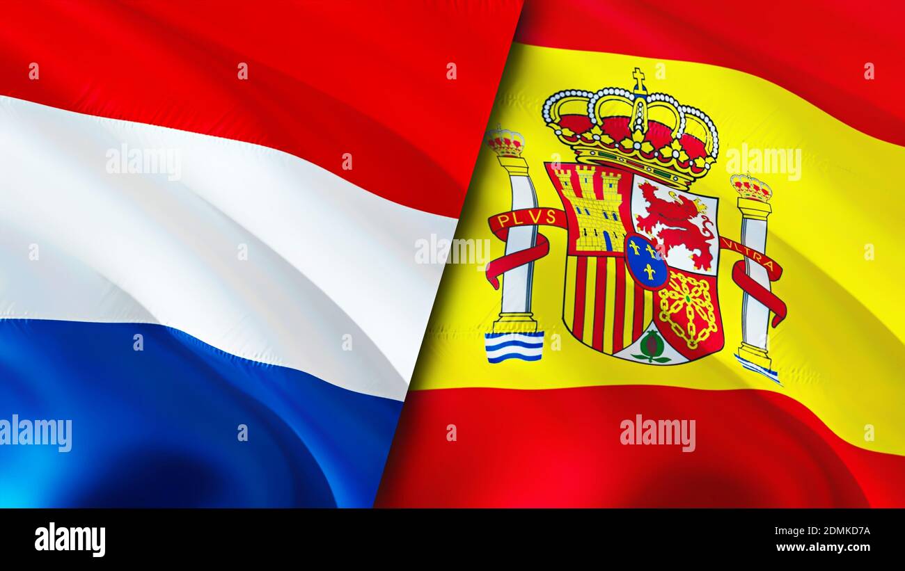 Netherlands and Spain flags. 3D Waving flag design. Netherlands Spain ...