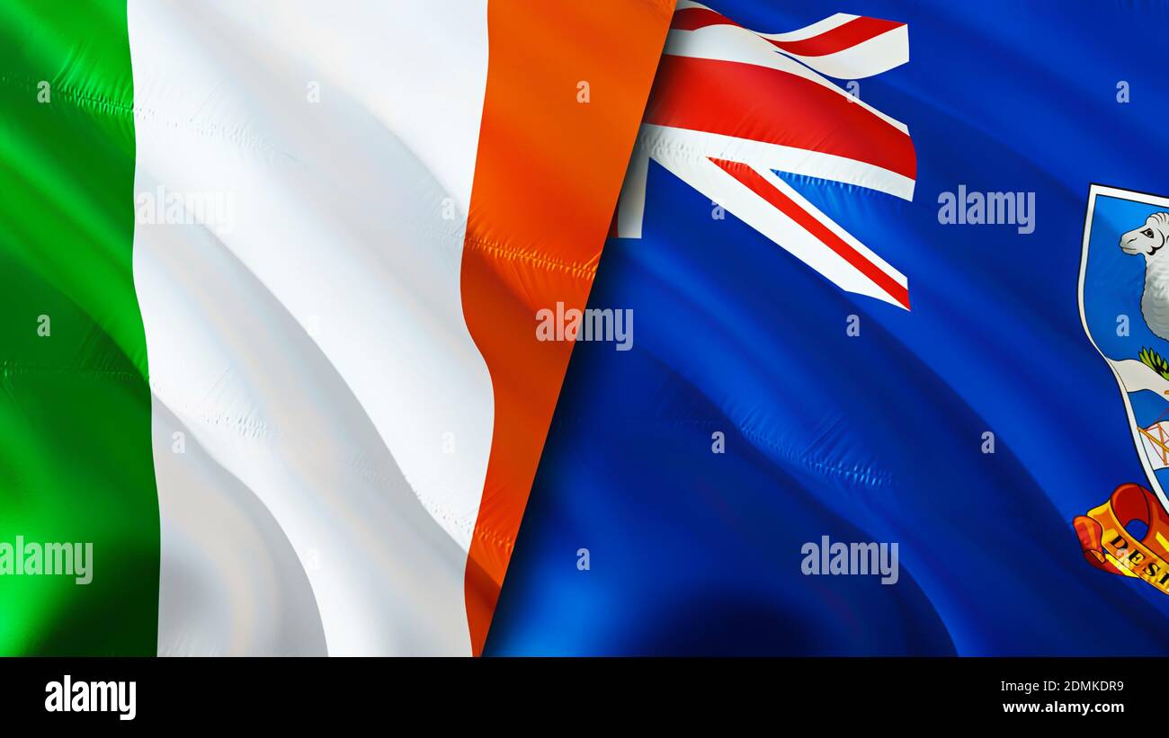 Ireland and Falkland Islands flags. 3D Waving flag design. Ireland ...