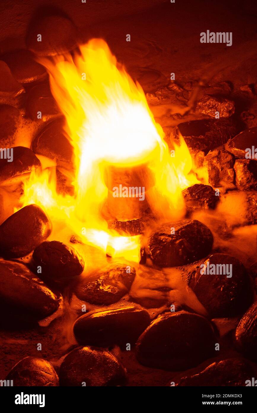 Spring of fire water. Burning methane in water. Cold fire Stock Photo ...