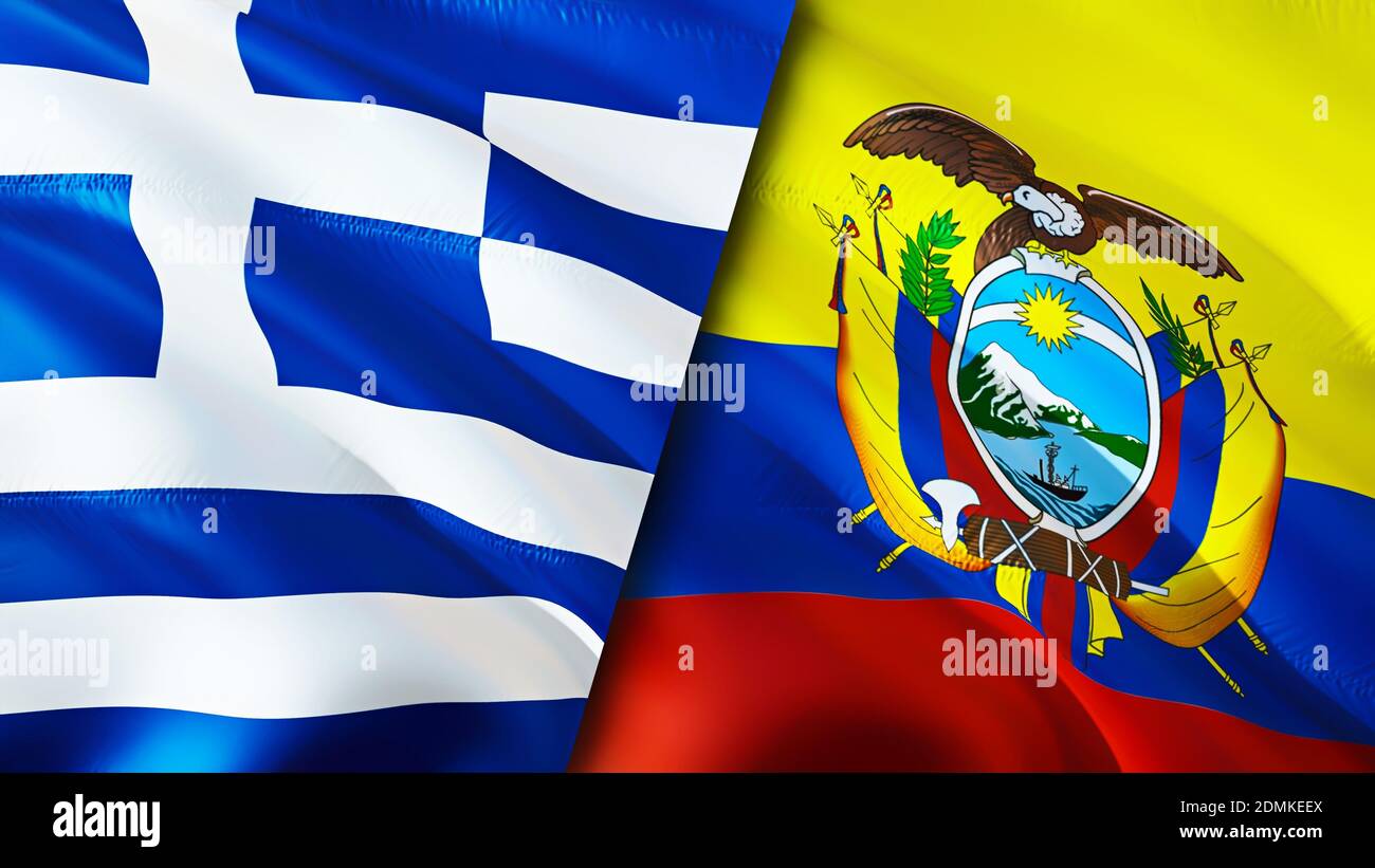 Greece and Ecuador flags. 3D Waving flag design. Greece Ecuador flag ...
