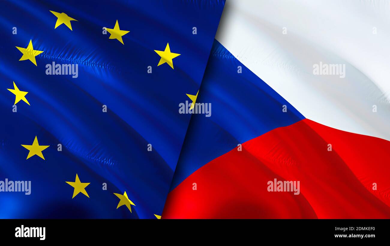 European Union and Czech flags. 3D Waving flag design. European Union ...