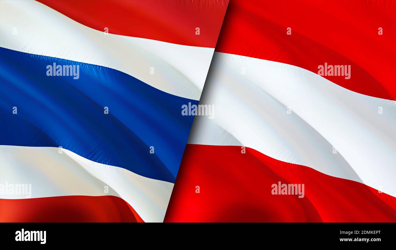 Thailand and Austria flags. 3D Waving flag design. Thailand Austria ...