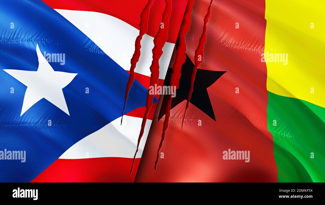Puerto Rico and Guinea Bissau flags with scar concept. Waving flag,3D ...