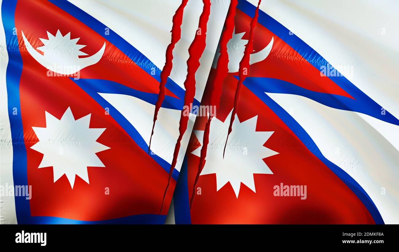 Nepal and Nepal flags with scar concept. Waving flag,3D rendering ...