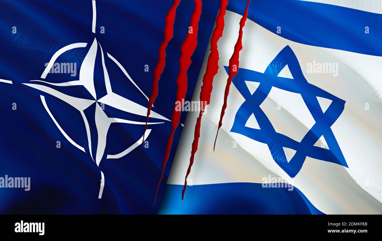 NATO and Israel flags with scar concept. Waving flag,3D rendering ...