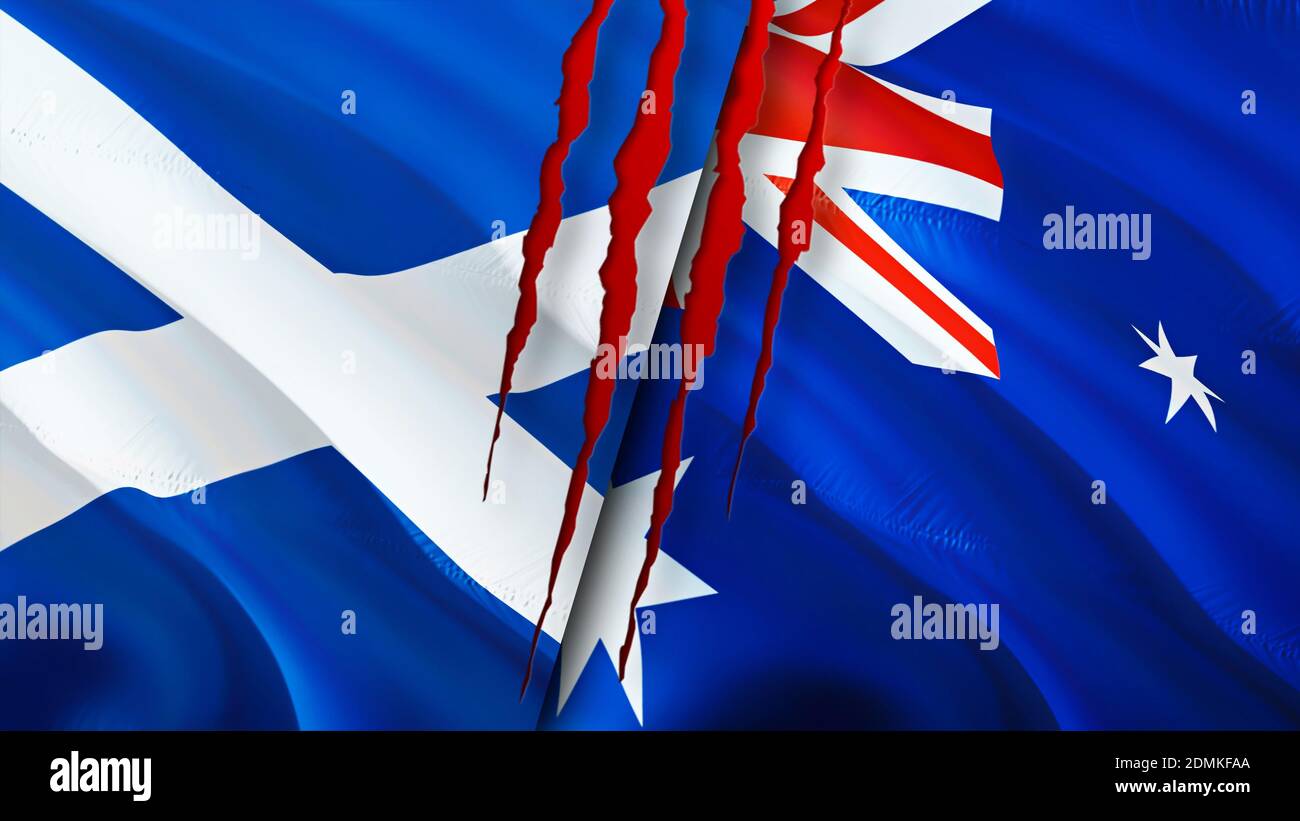Scotland and Australia flags with scar concept. Waving flag,3D ...