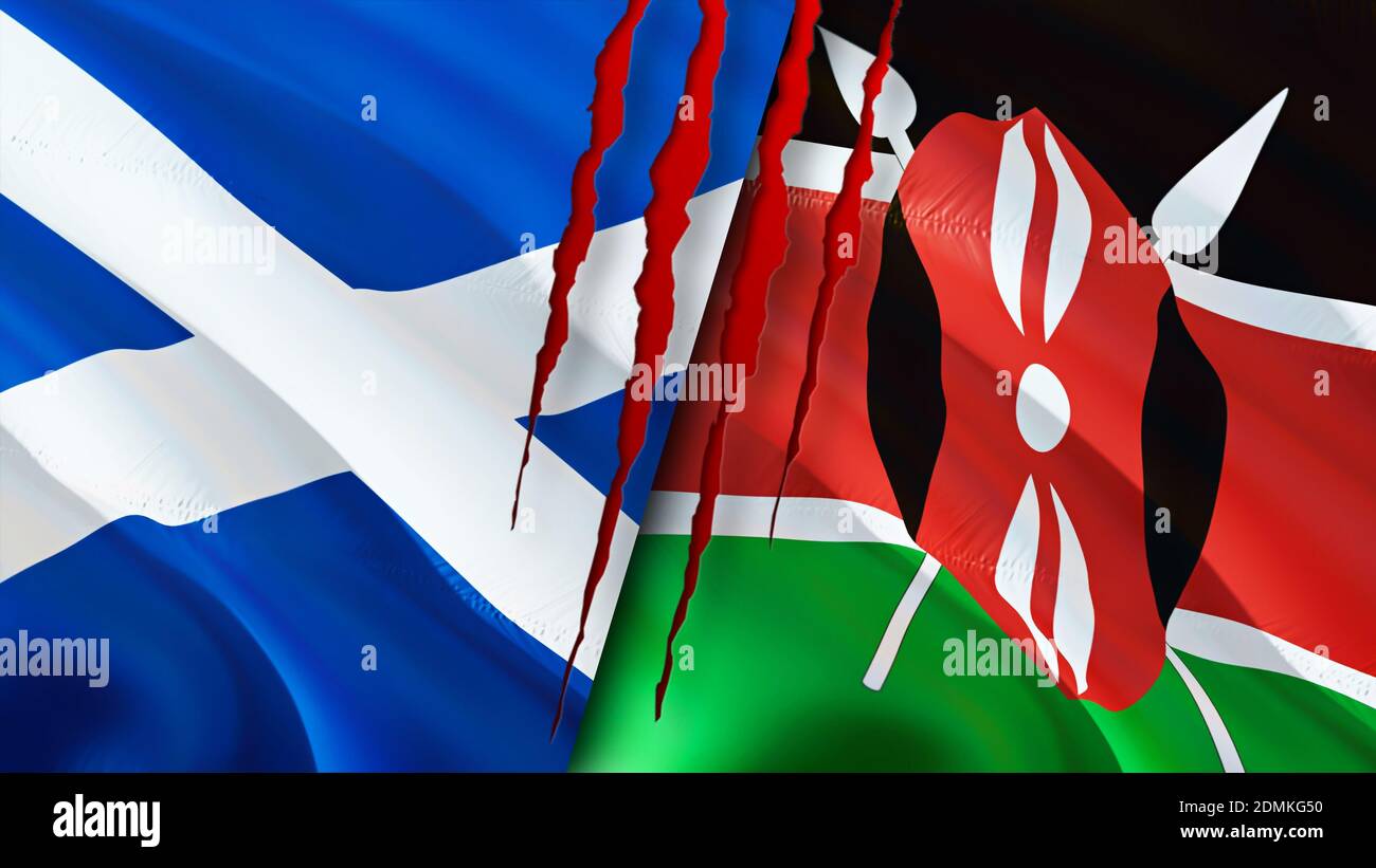 Scotland and Kenya flags with scar concept. Waving flag,3D rendering ...