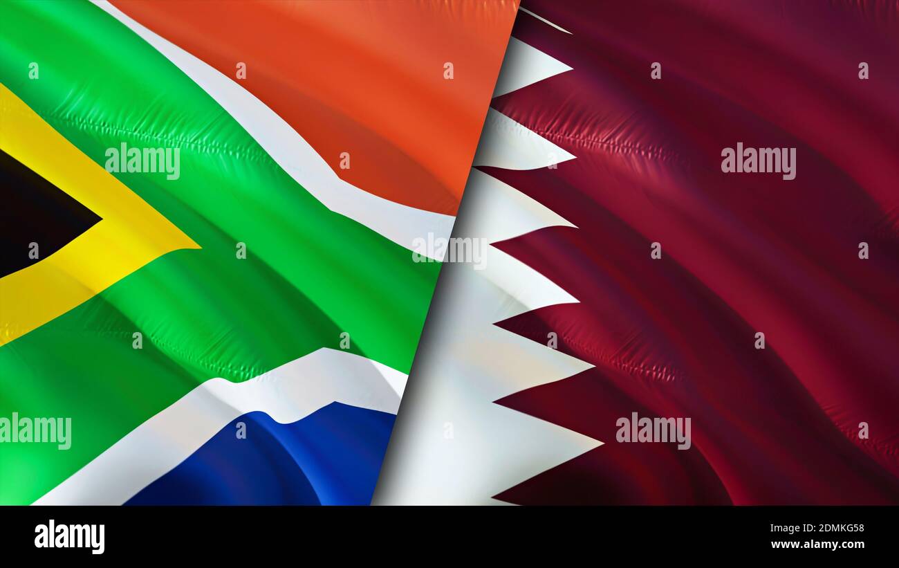South Africa and Qatar flags. 3D Waving flag design. South Africa Qatar ...
