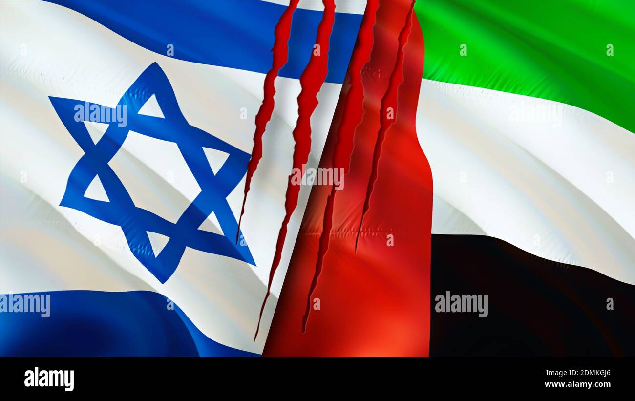 Israel and United Arab Emirates flags with scar concept. Waving flag,3D ...