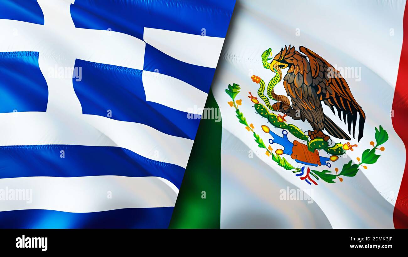 Greece and Mexico flags. 3D Waving flag design. Greece Mexico flag ...