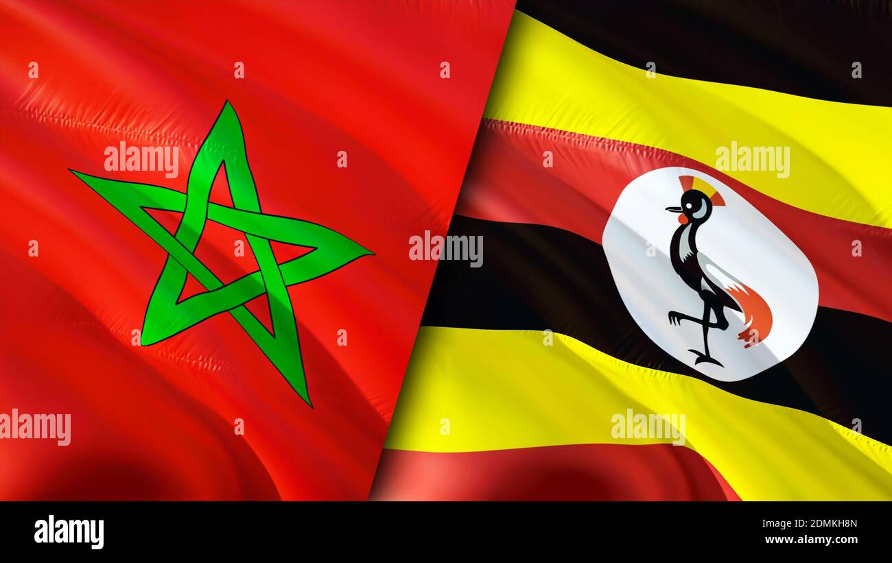 Morocco and Uganda flags. 3D Waving flag design. Morocco Uganda flag ...