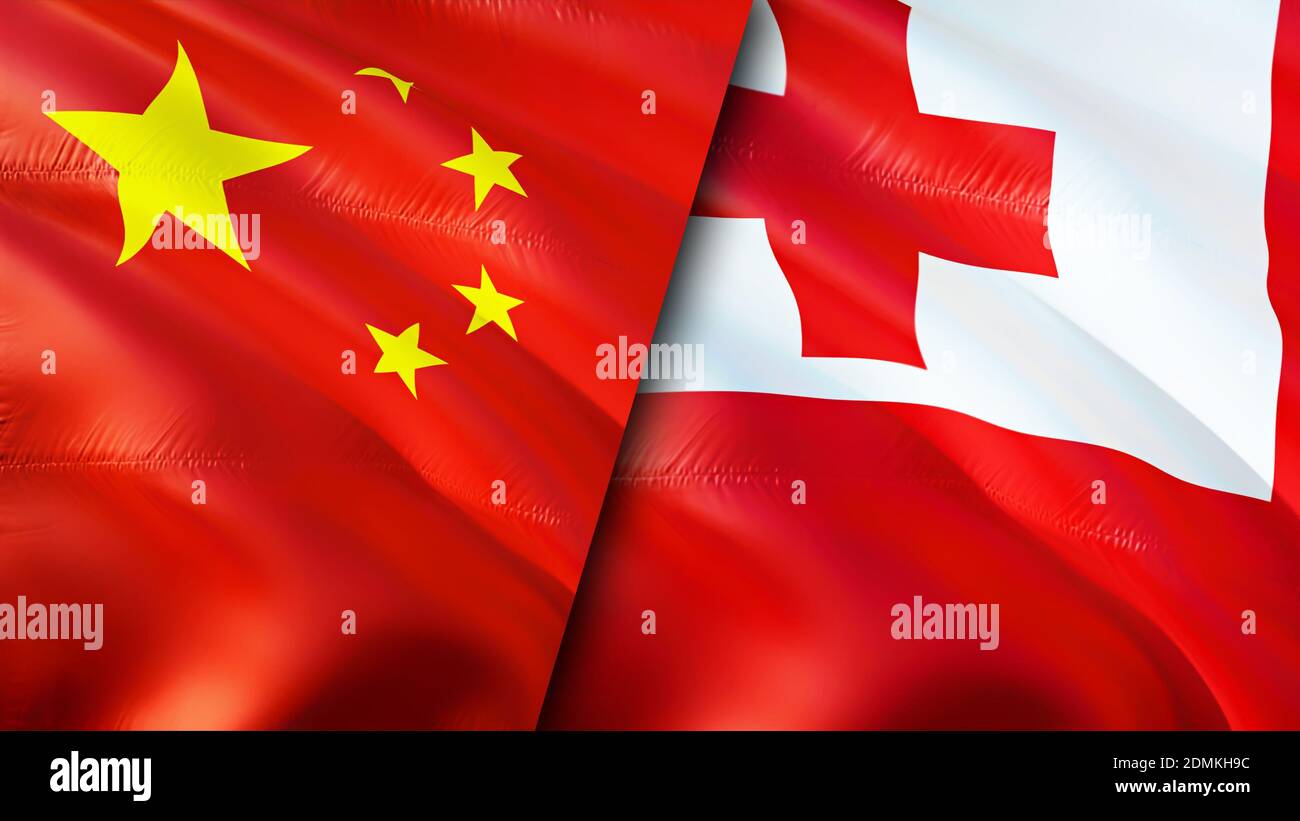 China and Tonga flags. 3D Waving flag design. China Tonga flag, picture ...