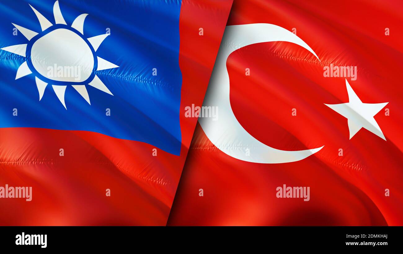 Taiwan and Turkey flags. 3D Waving flag design. Taiwan Turkey flag ...